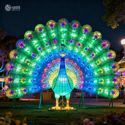 China Custom Peacock Lantern, Large LED Peacock Light Sculpture With Open Tail for Outdoor Light Festival & Cultural Events for sale