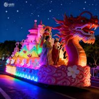 China Custom God of Wealth Parade Float Zigong Lantern, Caishen with Golden Ingot LED Light Sculpture, Waterproof Chinese New Year Parade Light Installation for sale