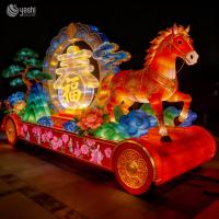 China Custom God of Wealth Parade Float Zigong Lantern, Caishen with Golden Ingot LED Light Sculpture, Waterproof Chinese New Year Parade Light Installation for sale