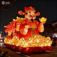 China Custom God of Wealth Parade Float Zigong Lantern, Caishen with Golden Ingot LED Light Sculpture, Waterproof Chinese New Year Parade Light Installation for sale