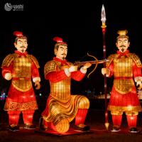 China Custom Terracotta Warrior Lantern Set | Ancient Chinese Soldier & Horse LED Light Sculpture for Cultural Theme Exhibition for sale