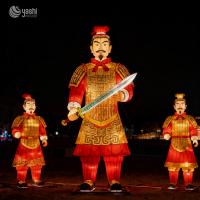 China Custom Terracotta Warrior Lantern Set | Ancient Chinese Soldier & Horse LED Light Sculpture for Cultural Theme Exhibition for sale