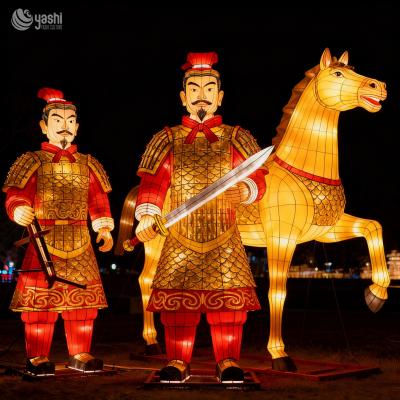 China Custom Terracotta Warrior Lantern Set | Ancient Chinese Soldier & Horse LED Light Sculpture for Cultural Theme Exhibition for sale