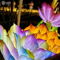 China Custom Giant Red Lotus Flower LED Lantern with Lotus Leaves, Chinese Floral Light Sculpture for Garden & Park Light Festival for sale