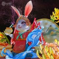 China Custom Mid‑Autumn Moon & Jade Rabbit LED Lantern, Large Photo‑Op Light Sculpture for Festival Park Display for sale