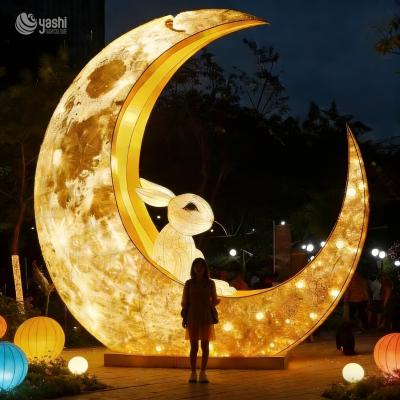 China Custom Mid‑Autumn Moon & Jade Rabbit LED Lantern, Large Photo‑Op Light Sculpture for Festival Park Display for sale