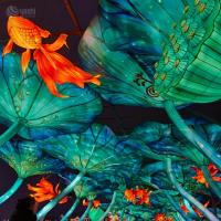 China Custom Lotus Pond Goldfish & Lotus Leaf Walk‑Through Light Tunnel, Oriental Themed Giant Lantern Installation for Cultural Festival for sale