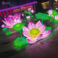 China Custom Giant Pink Lotus Flower LED Lantern with Seed Pod & Leaves, Oriental Floral Light Sculpture for Park Cultural Light Festival for sale