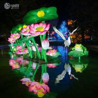 China Custom Giant Pink Lotus Flower LED Lantern with Seed Pod & Leaves, Oriental Floral Light Sculpture for Park Cultural Light Festival for sale