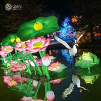 China Custom Giant Pink Lotus Flower LED Lantern with Seed Pod & Leaves, Oriental Floral Light Sculpture for Park Cultural Light Festival for sale