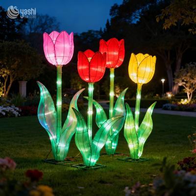 China Custom Giant Tulip Flower LED Lantern Set, Multicolor Floral Light Sculpture for Garden Park Outdoor Light Festivall for sale