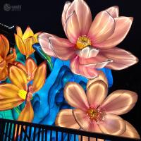 China Custom Pink & Yellow Lotus Lantern With Rockery, Large LED Floral Light Sculpture for Chinese Lantern Festival for sale