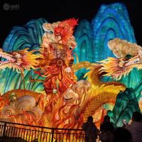 China Custom Chinese Ancient Beauty Zigong Lantern Scene, Giant Musical Lady Playing Pipa LED Light Sculpture with Bird & Lotus, Waterproof Traditional Festival Light Installation for sale
