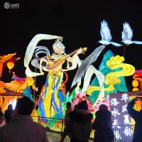 China Custom Chinese Ancient Beauty Zigong Lantern Scene, Giant Musical Lady Playing Pipa LED Light Sculpture with Bird & Lotus, Waterproof Traditional Festival Light Installation for sale