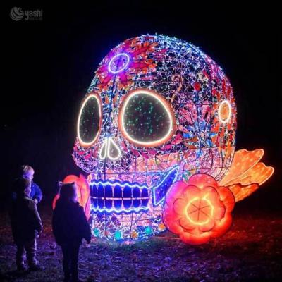 China Giant Sugar Skull LED Light Sculpture - Custom Halloween & Day of the Dead Outdoor Festival Decoration for sale