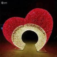 China Custom Heart Shape LED Light Arch Tunnel, Golden Love Heart Light Passage for Valentine & Christmas Event Decor for sale