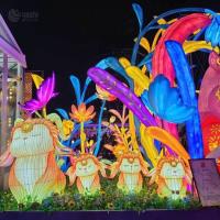 China Custom Cartoon Mythical Beast Family LED Lantern Set, Cute Animal Light Sculptures with Giant Floral Scenery for Theme Park Lantern Show for sale