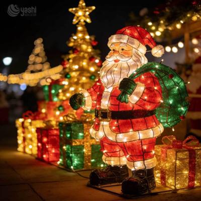 China Custom Outdoor Christmas Decor Lighting Solution: LED Santa Claus Figure with Gift Box Lights for Commercial Displays for sale