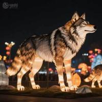 China Custom Wolf Pack LED Lantern Sculpture Set, Wild Animal Light Display for Outdoor Forest‑Theme Lantern Festival for sale
