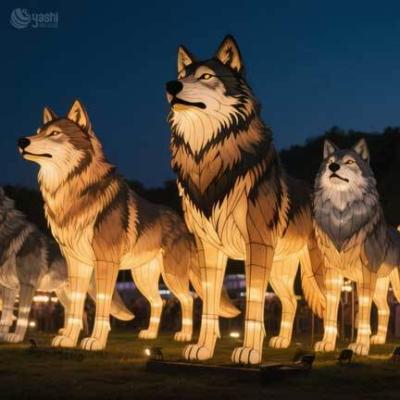 China Custom Wolf Pack LED Lantern Sculpture Set, Wild Animal Light Display for Outdoor Forest‑Theme Lantern Festival for sale
