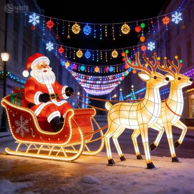 China Custom Santa Sleigh & Reindeer LED Light Sculpture, Christmas Sleigh Light Set for Plaza & Mall Holiday Exhibition for sale