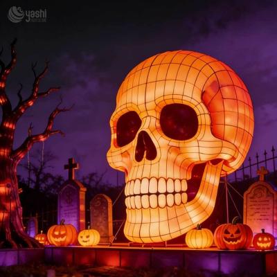 China Giant Halloween Skull Lantern Custom Waterproof LED Skeleton Light for Theme Park Decoration for sale