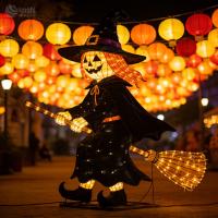 China Large-Scale Scary Zone Lighting Design | Giant Outdoor Halloween LED Witch Light Decor for sale