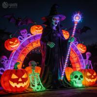 China Halloween Witch Scene LED Light Sculpture Giant Pumpkin Bat Outdoor Festival Decoration Lighting Solution for sale