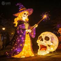 China Halloween Witch Scene LED Light Sculpture Giant Pumpkin Bat Outdoor Festival Decoration Lighting Solution for sale