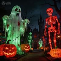 China Halloween Witch Scene LED Light Sculpture Giant Pumpkin Bat Outdoor Festival Decoration Lighting Solution for sale