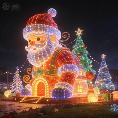 China Giant Santa Claus House Light Sculpture, Commercial Outdoor LED Christmas Scene Lantern for Plaza Light Festival for sale