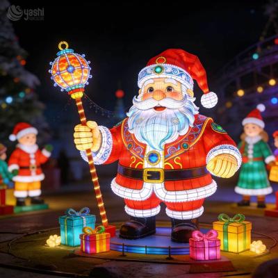 China Giant Santa Claus Light Sculpture with Magic Staff, Custom Outdoor LED Christmas Lantern for Festival Light Exhibition for sale