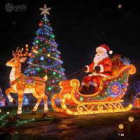 China Santa Claus Reindeer Sleigh Light Sculpture Set, Custom Outdoor LED Christmas Lantern for Light Festival for sale