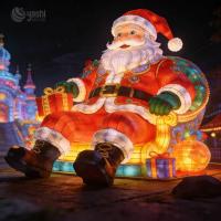 China Custom Giant Lying Santa Claus LED Motif Light, Outdoor Waterproof Christmas Light Sculpture For Plaza Festival Display for sale