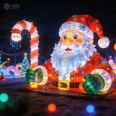 China Custom Giant Santa Claus Candy Cane LED Lantern, Outdoor Waterproof Christmas Motif Light Sculpture For Festival Plaza Display for sale