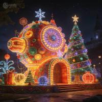 China Giant Elf Roof Christmas House Light Sculpture, Custom Outdoor LED Christmas Cabin Lantern with Xmas Tree Set for sale