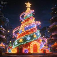 China Giant Elf Roof Christmas House Light Sculpture, Custom Outdoor LED Christmas Cabin Lantern with Xmas Tree Set for sale