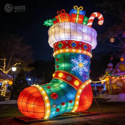 China Giant Christmas Stocking Light Sculpture With Gifts, Custom Outdoor LED Christmas Lantern for Holiday Light Festival for sale