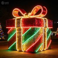 China Custom 3D Lighted Christmas Gift Box Sculpture, Waterproof LED Illuminated Present Box for Outdoor Christmas Decor for sale
