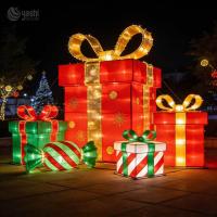 China Custom 3D Lighted Christmas Gift Box Sculpture, Waterproof LED Illuminated Present Box for Outdoor Christmas Decor for sale