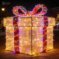China Custom 3D Lighted Christmas Gift Box Sculpture, Waterproof LED Illuminated Present Box for Outdoor Christmas Decor for sale