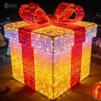 China Custom 3D Lighted Christmas Gift Box Sculpture, Waterproof LED Illuminated Present Box for Outdoor Christmas Decor for sale