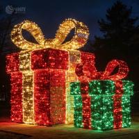 China Custom 3D Lighted Christmas Gift Box Sculpture, Waterproof LED Illuminated Present Box for Outdoor Christmas Decor for sale