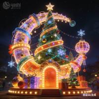 China Custom Christmas Castle LED Light Arch, Giant Candy House Light Sculpture Scene for Outdoor Theme Park Light Show for sale