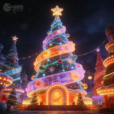 China Giant Custom LED Christmas Tree Sculpture Light Outdoor 3D Holiday Lantern Party Xmas Decoration for sale