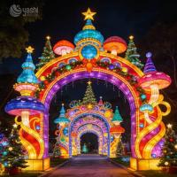 China Custom Christmas Bell Bow Festival Lantern Arch, LED Light Archway With Christmas Tree & Gift Box For Outdoor Light Exhibition for sale