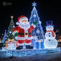 China Custom Santa Claus LED Light Sculpture Set, Large Outdoor Christmas Motif Light Display with Snowman, Tree & Gift Box for sale