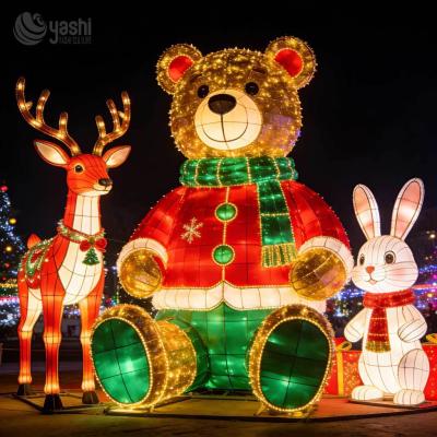 China Custom Outdoor Waterproof LED Lantern, Christmas Bear & Reindeer 3D Animal Sculpture Light for Holiday Decoration for sale