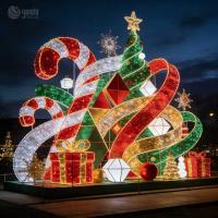 China Giant 3D Christmas Candy Cane & Tree LED Motif Light - Outdoor Commercial Holiday Decor for Mall Park Square Event for sale