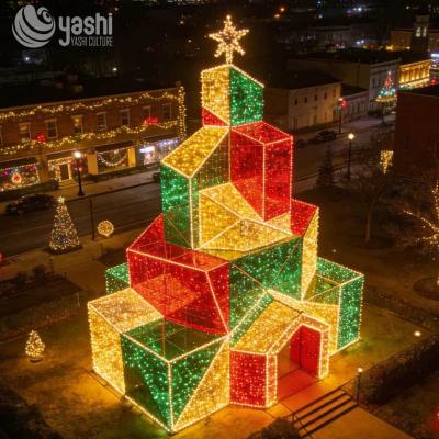 China 3D Gift Box Walk-through Christmas Light House, Custom Outdoor LED Cube Light Sculpture for Holiday Light Show for sale